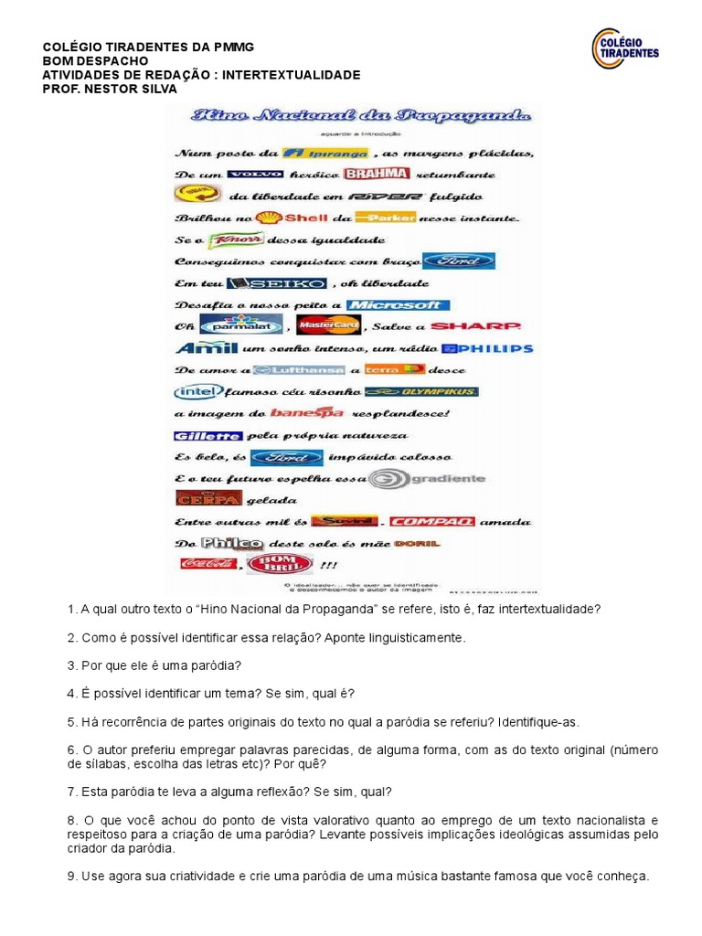 Atividades Intertextualidade | PDF