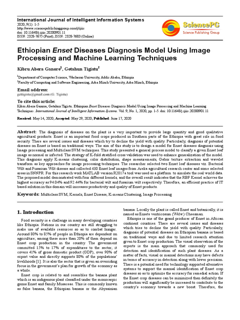 Ethiopian Enset Diseases Diagnosis Model Using Image Processing and ...