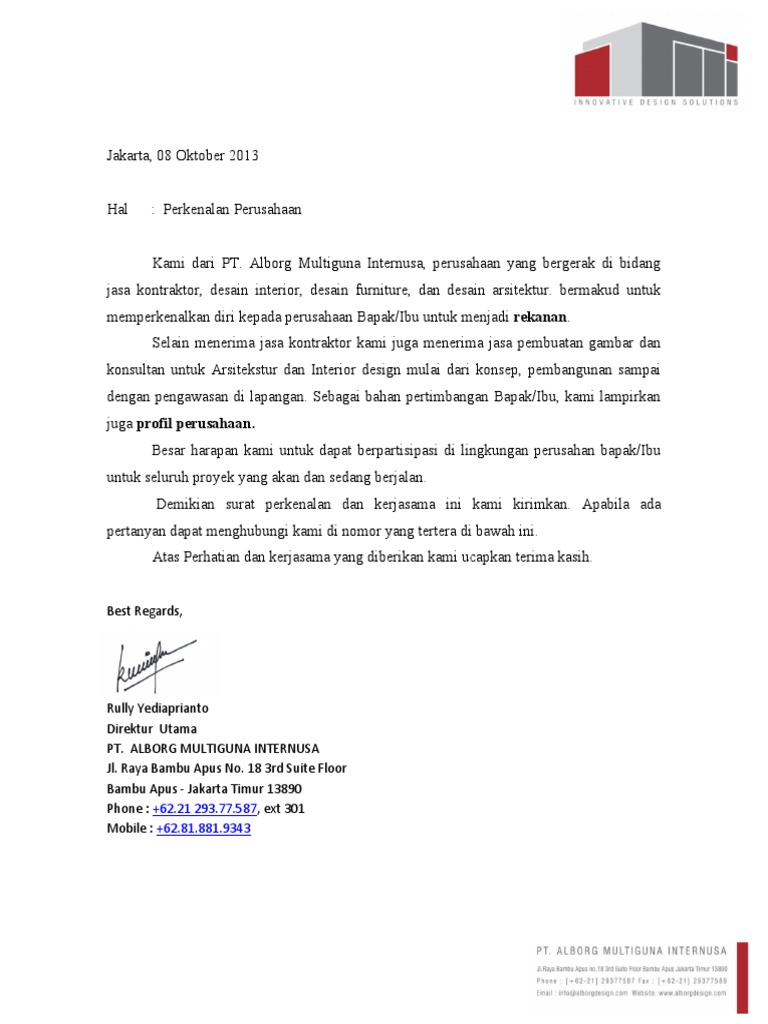 Surat Perkenalan Perusahaan PT. Alborg | PDF