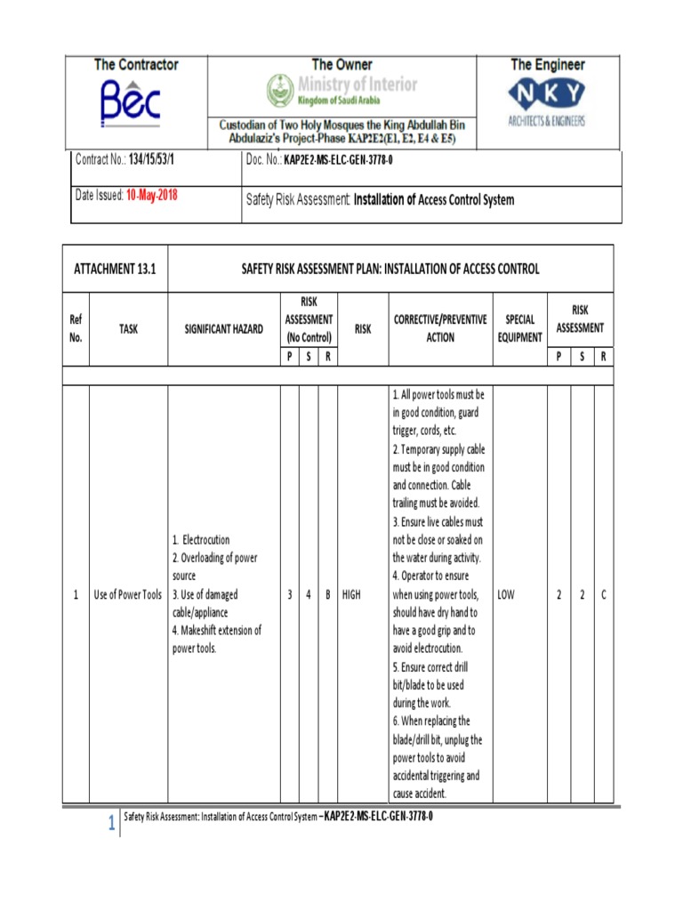 Access Control System: Safety Risk Assessment: Installation of ...