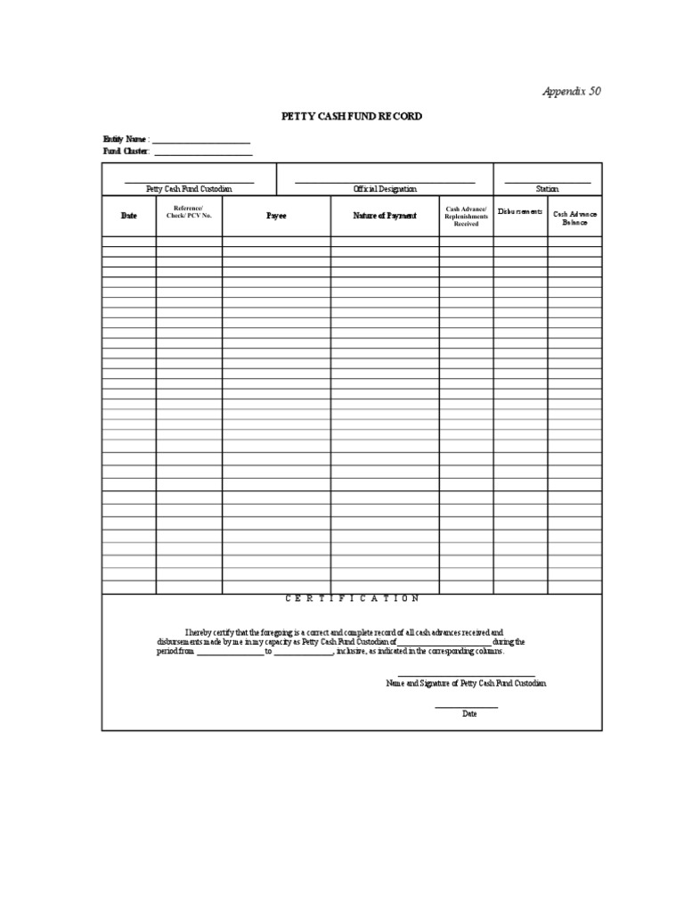 Petty Cash Fund Record Template | PDF