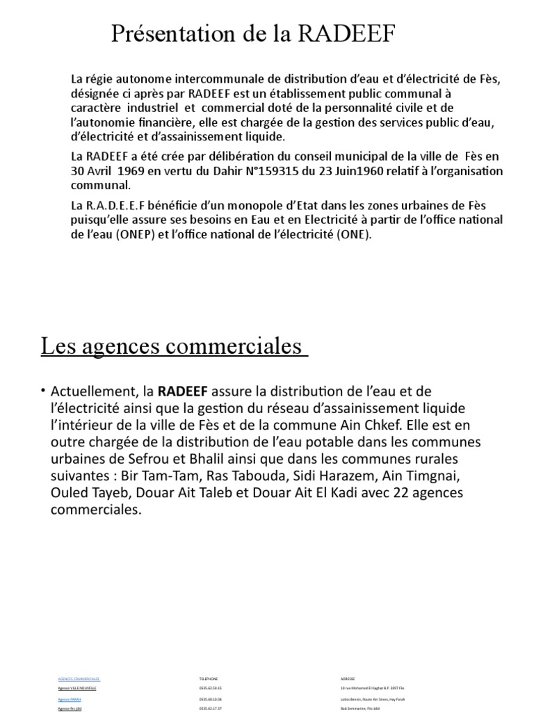 Présentation de La RADEEF | Télécharger gratuitement PDF | la communication