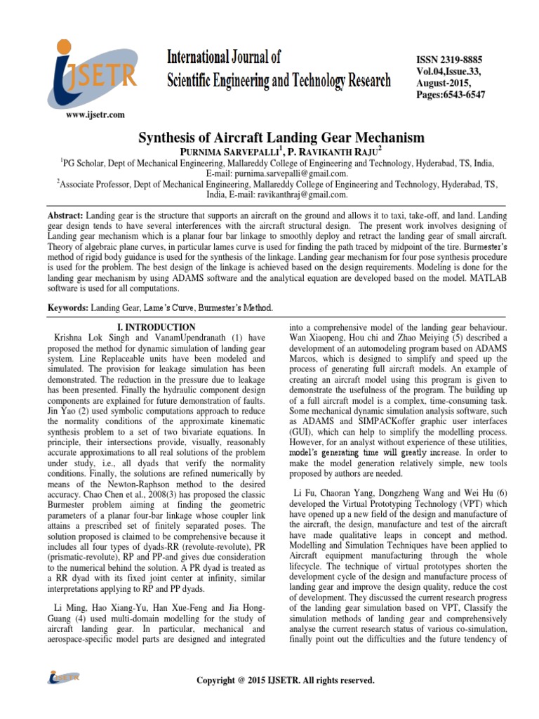 Synthesis of Aircraft Landing Gear Mechanism: P S, P. R R | PDF | Landing Gear | Simulation