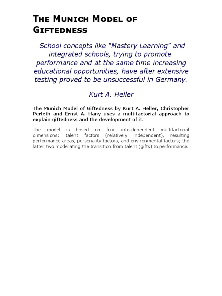 The Munich Model of Giftedness | PDF | Intellectual Giftedness ...
