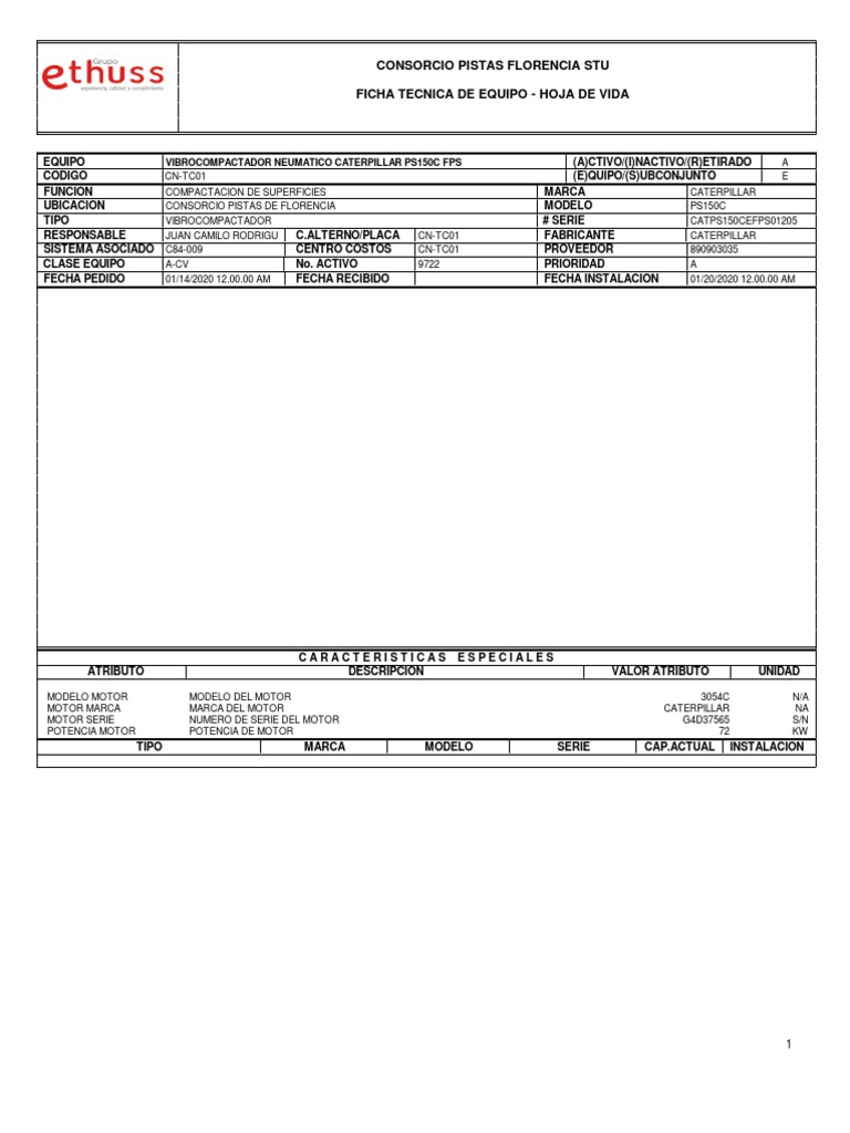 Ficha Técnica Vibrocompactador Caterpillar PS150C | PDF | Vehículos ...