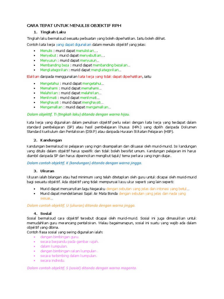 Cara Tepat Untuk Menulis Objektif RPH | PDF