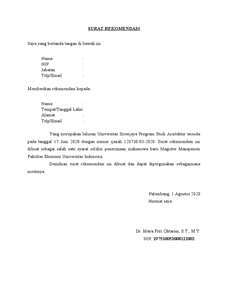 Surat Rekomendasi Dosen Untuk S2 | PDF