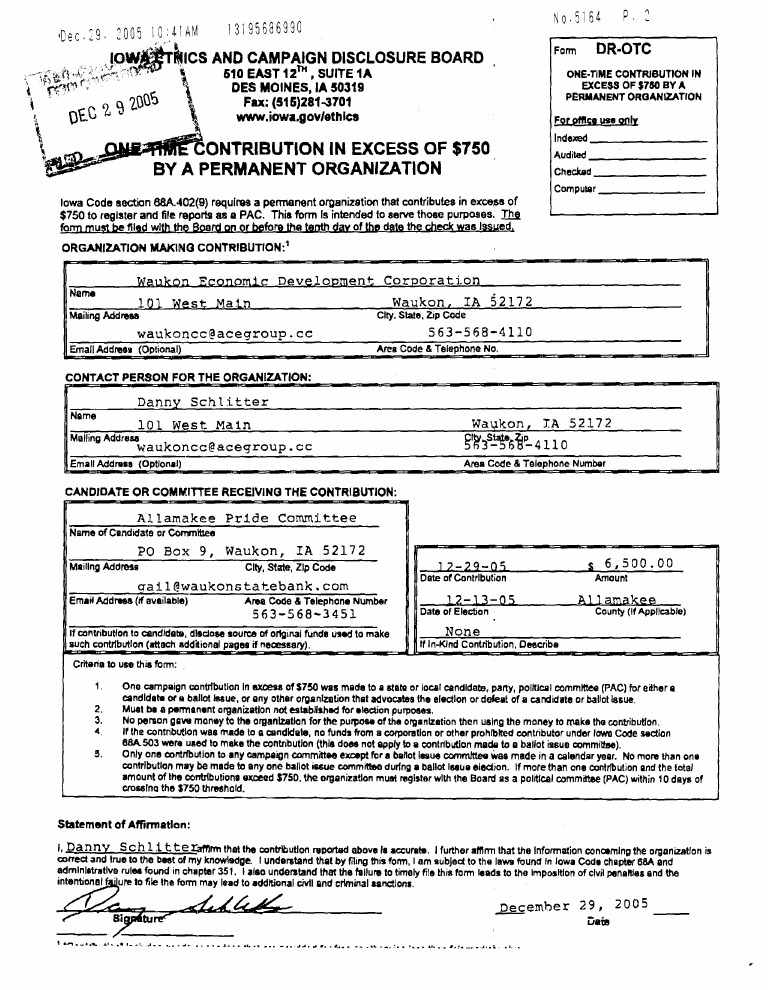 PAC Contribution Form for Iowa Organizations | PDF | Political Action ...