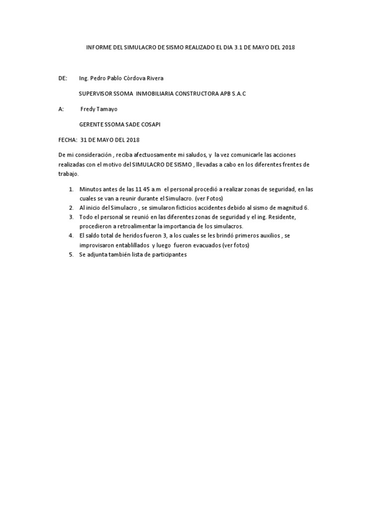 Informe Simulacro | PDF