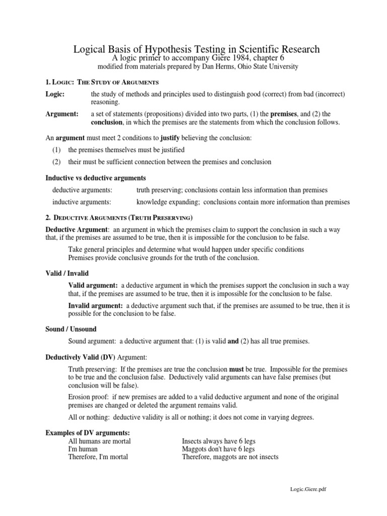 Logical Basis of Hypothesis Testing in Scientific Research: A Logic ...