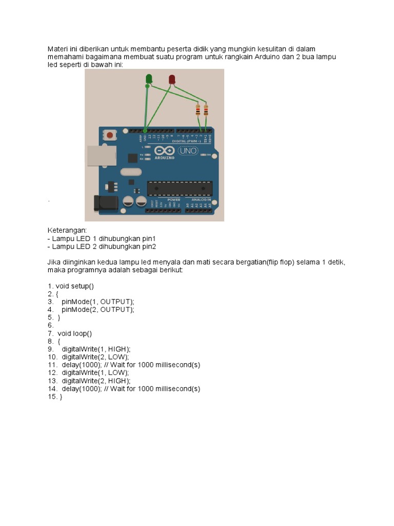 Rangkaian Arduino Dengan 2 Buah Led Menyala Dan Mati Bergantian Selama ...