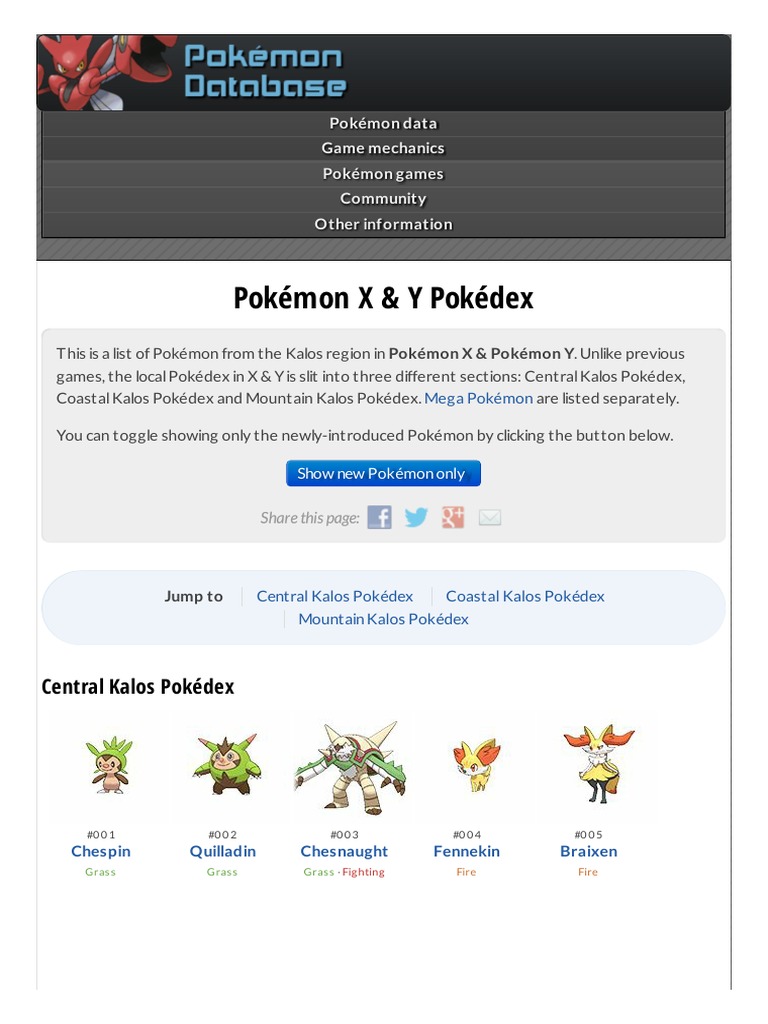 Pokémon X & Y Pokédex | PDF | Video Games | Mythopoeia