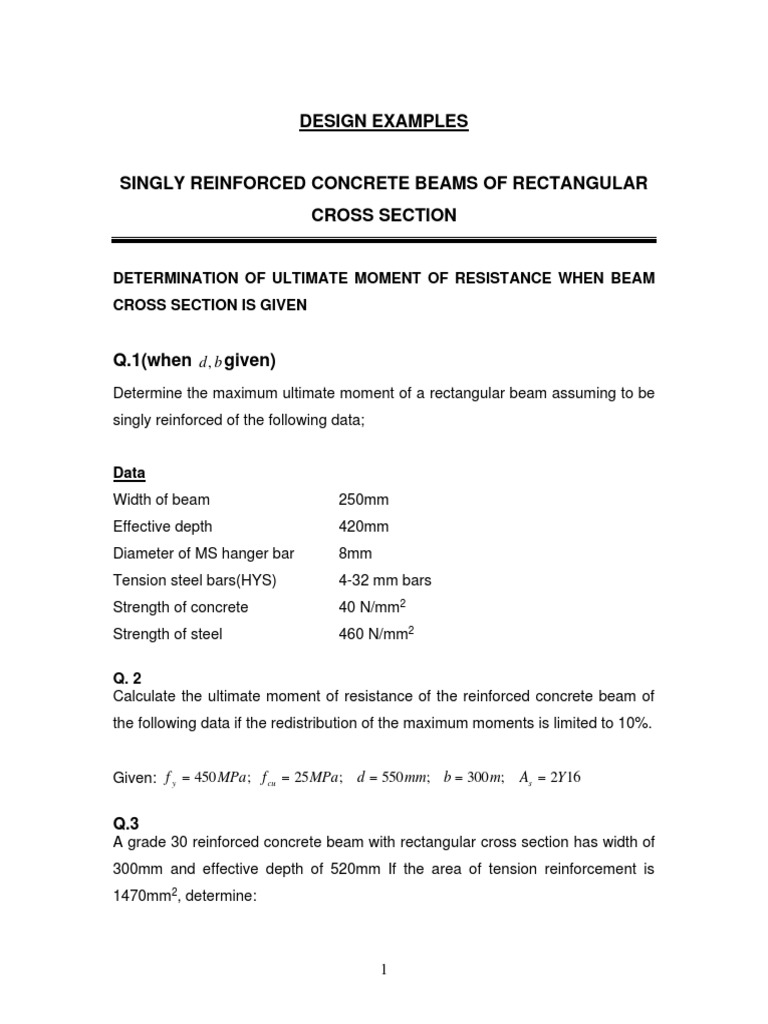 Design Examples - Singly-Reinforced RCB | PDF | Beam (Structure) | Bending