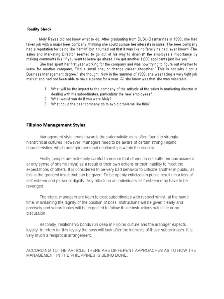 Navigating Filipino Management Styles | PDF | Self Esteem | Social ...
