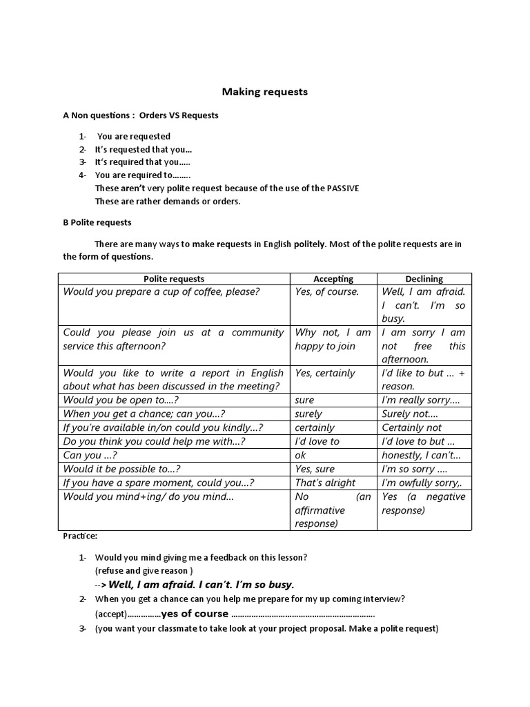 Making Requests: A Non Questions: Orders VS Requests | PDF