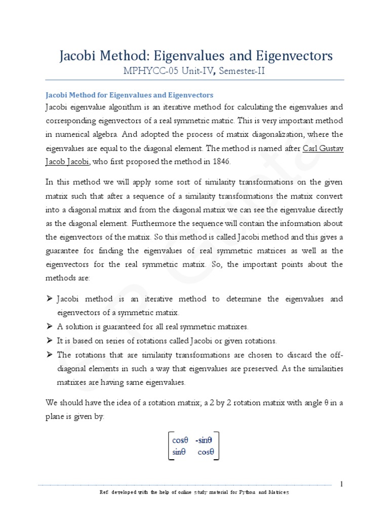 Eigenvalues and Eigenvectors - Jacobi Method | PDF | Matrix ...