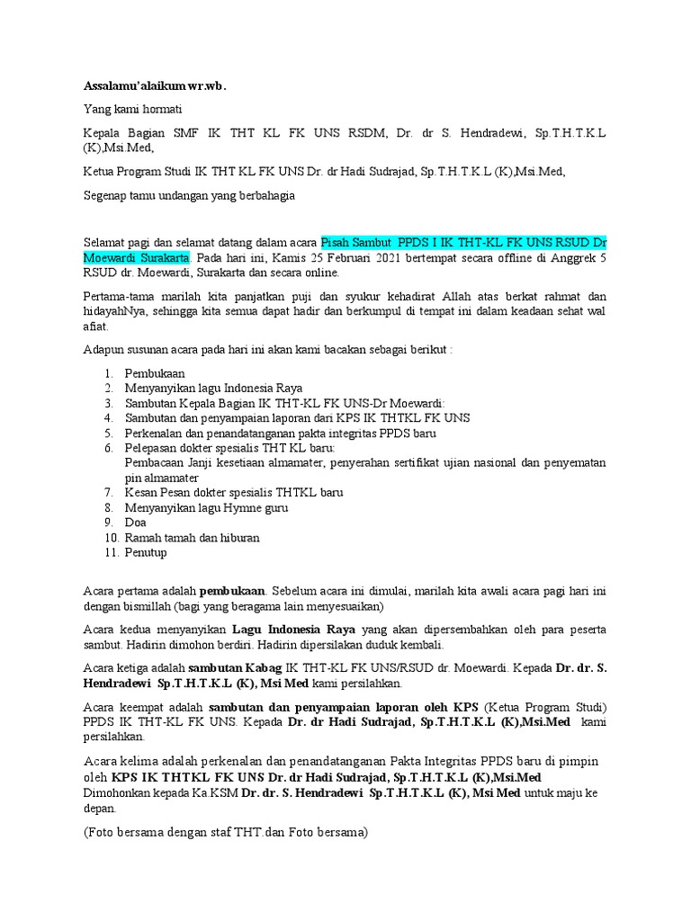 Text MC ACARA PISAH SAMBUT 2019 Gelombang 2 | PDF