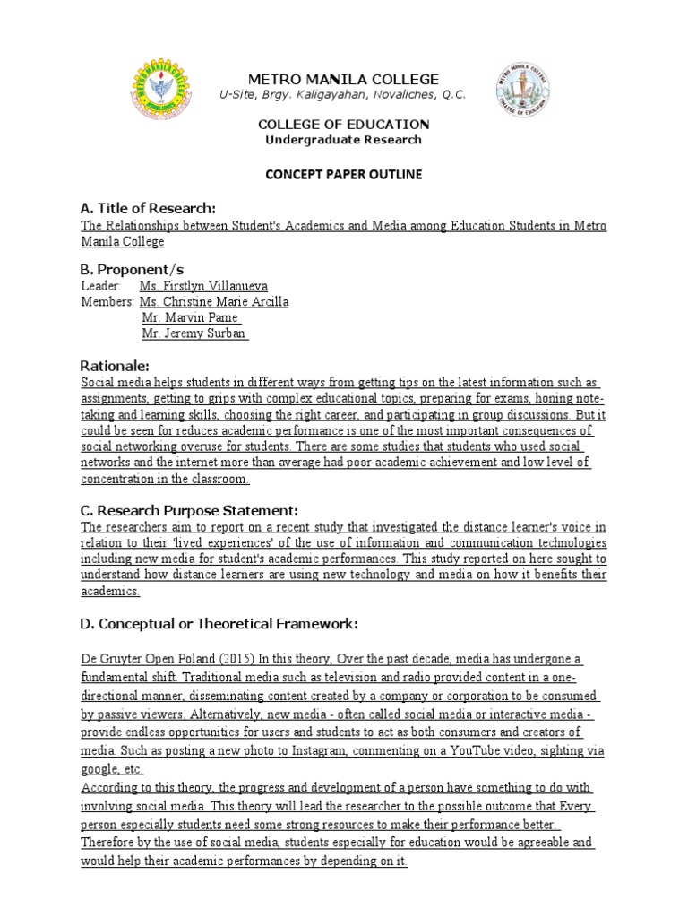 Metro Manila College: Concept Paper Outline | PDF | New Media | Social ...