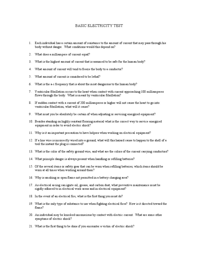 Basic Electricity Test | PDF | Electric Generator | Series And Parallel ...