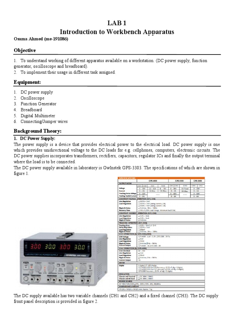 Lab 1 Introduction To Workbench Apparatus: Objective | PDF | Electrical ...