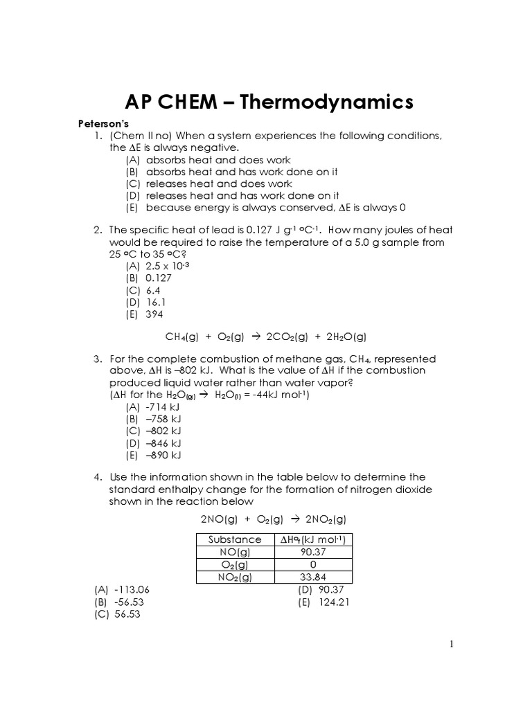 2009 Thermodynamics AP Chem | PDF | Enthalpy | Continuum Mechanics