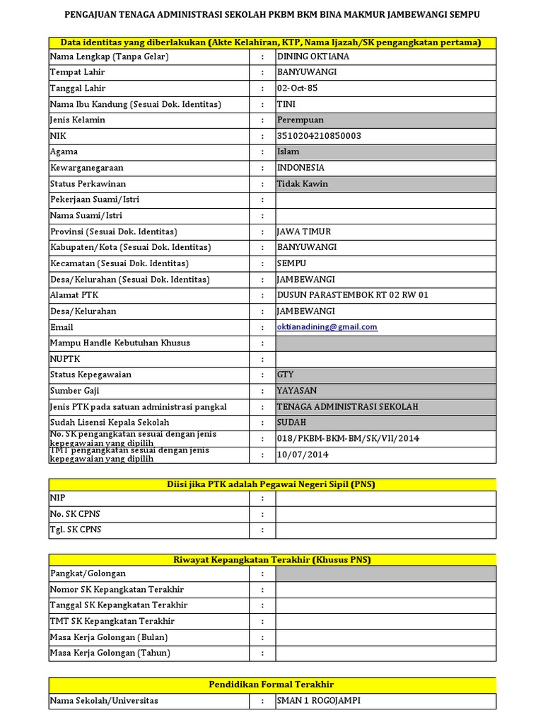 Pengajuan Tenaga Administrasi (PKBM BKM Bina Makmur) | PDF