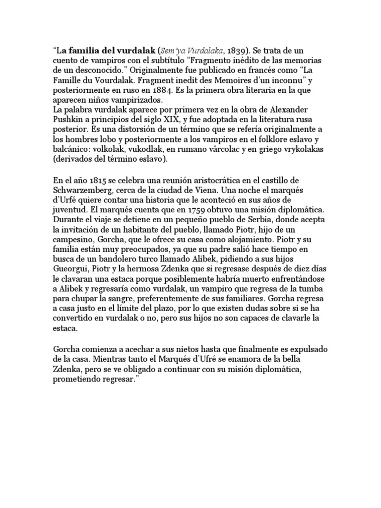 La Familia Del Vurdalak | PDF