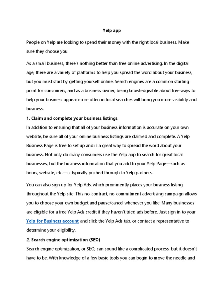 Yelp App: Yelp For Business Account | PDF | Yelp | Search Engine ...