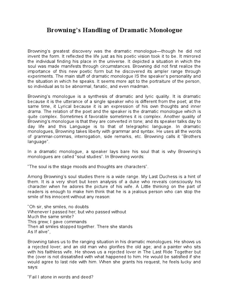 Browning's Handling of Dramatic Monologue | PDF | Robert Browning | Poetry