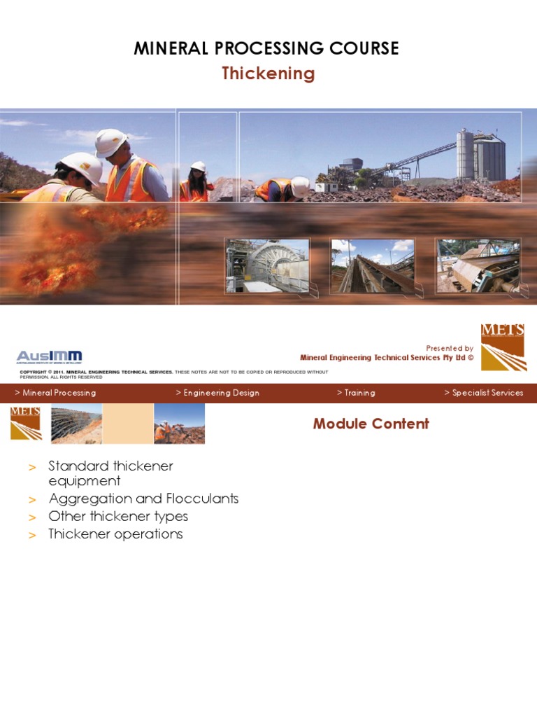 Mineral Processing Course: Thickening | PDF | Chemistry | Physical Sciences