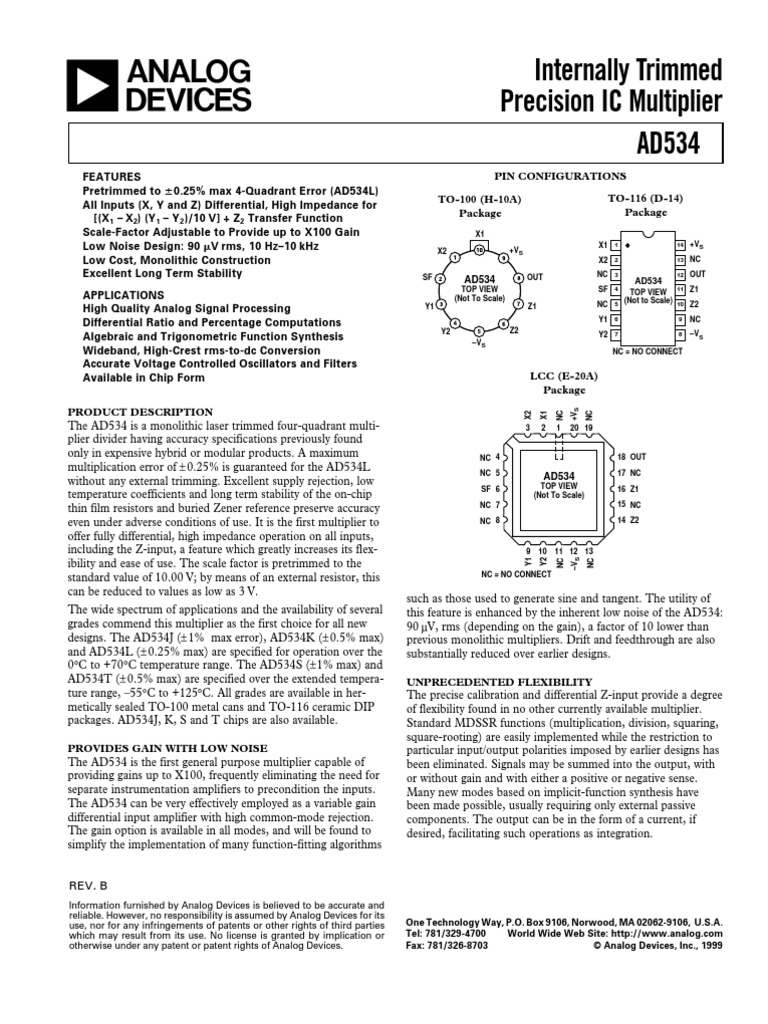 AD534 | PDF | Amplifier | Electrostatic Discharge