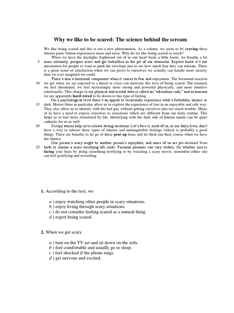 Why We Like To Be Scared: The Science Behind The Scream | PDF | Feeling ...