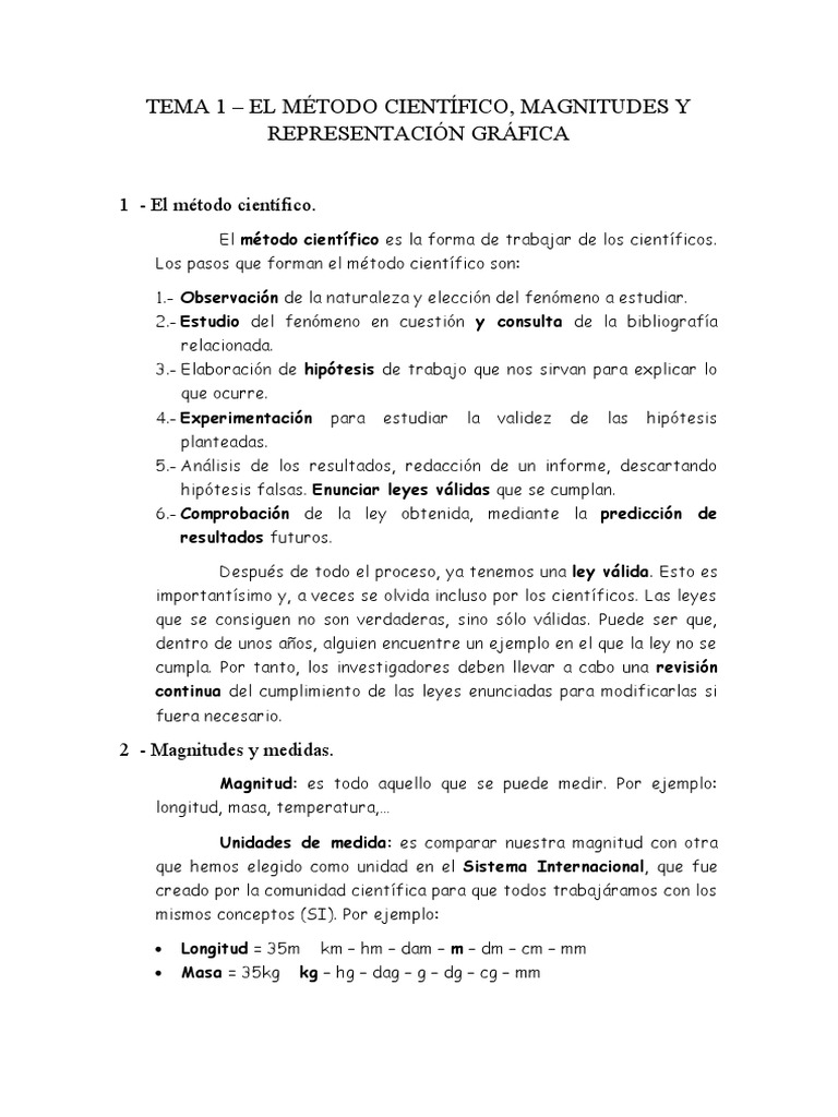 Tema 1 - El Método Científico, Magnitudes y Representación Gráfica ...