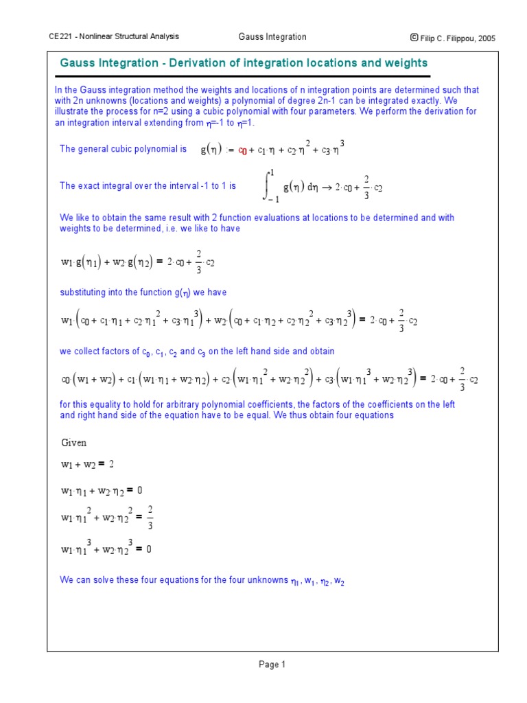 Gauss Integration | PDF | Algorithms | Equations