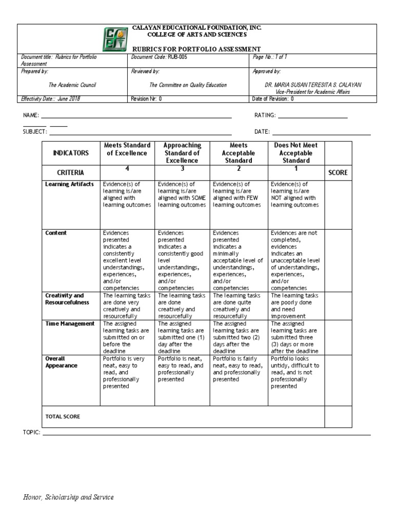 Rubrics For Portfolio Assessment RUB 005 | PDF | Rubric (Academic ...