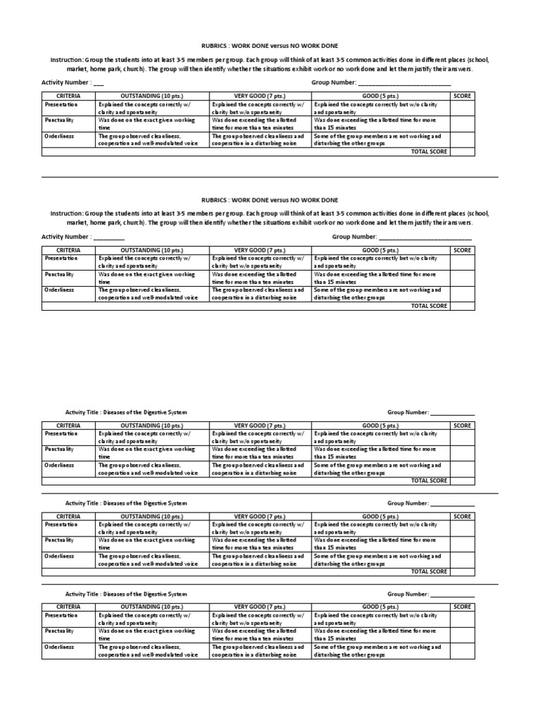Rubrics For Group Activity | PDF | Cognition