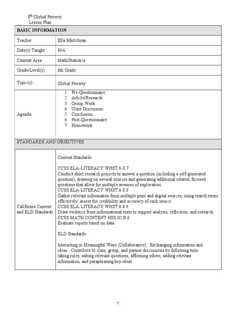 Global Poverty Lesson Plan | PDF | Poverty | Poverty & Homelessness