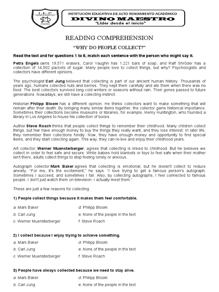 Reading Comprehension: "Why Do People Collect?" | PDF