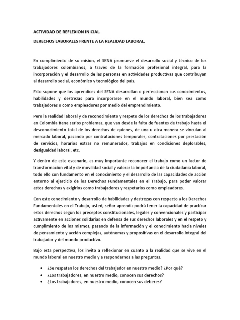 Actividad de Reflexion Inicial | PDF | Derecho laboral | Conocimiento