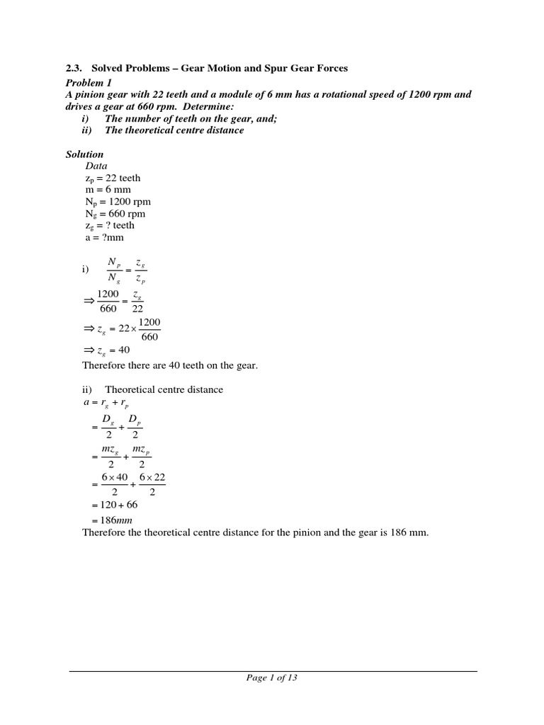 Gear Motion and Spur Gear Calculations | PDF