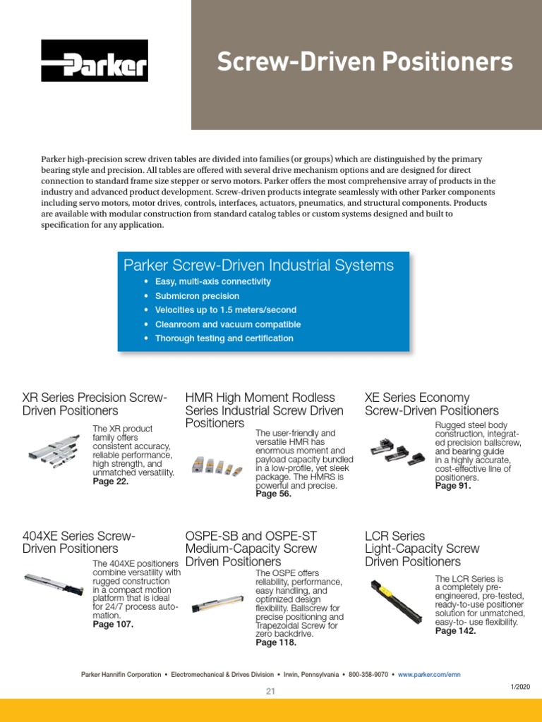 Parker Screw Driven Positioners and Actuators | PDF | Electric Motor ...