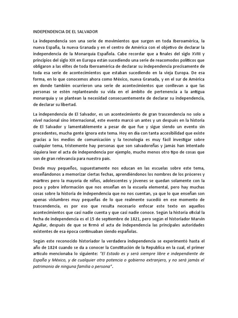 Independencia de El Salvador | PDF | El Salvador | España