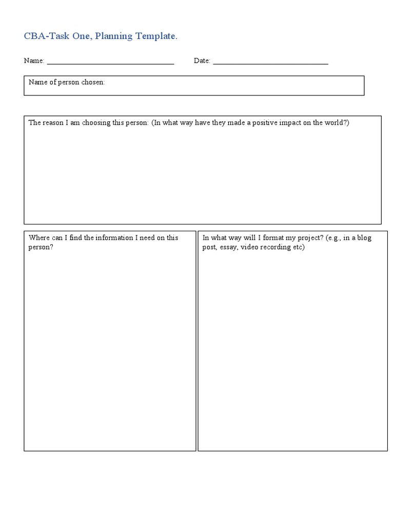 CBA Task One: Project Planning Template | PDF