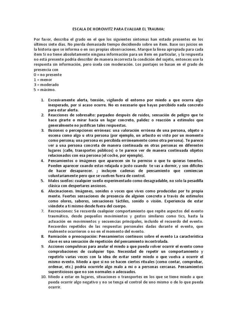 Escala de Horowitz para Evaluar El Trauma | PDF | Temor | Dormir