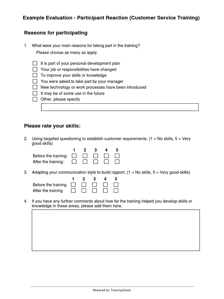 Example Evaluation - Participant Reaction (Customer Service Training ...