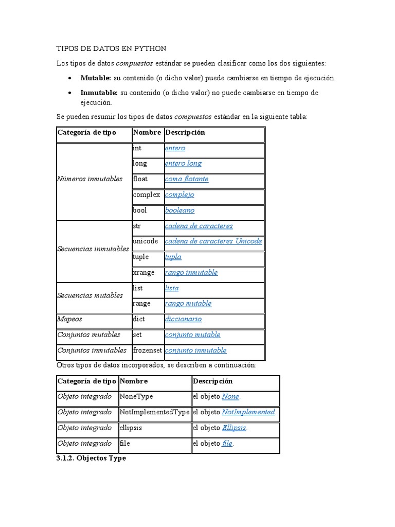 Tipos de Datos | PDF | Tipo de datos | Python (lenguaje de programación)
