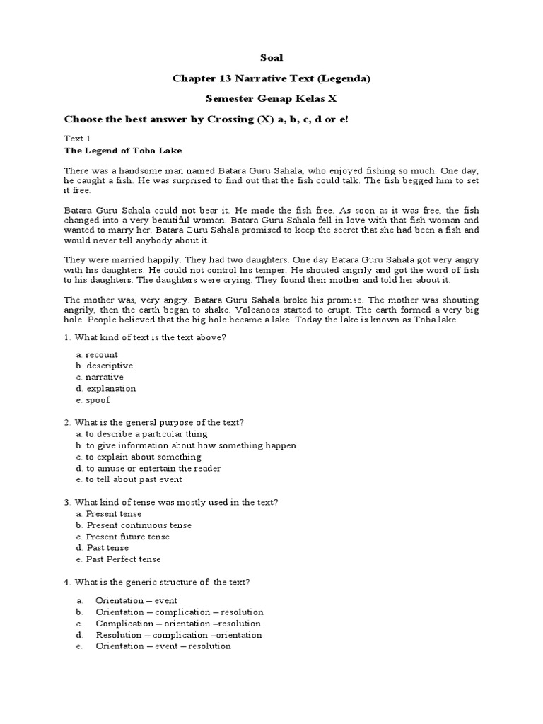 Soal Chapter 13 Narrative Text (Legenda) Semester Genap Kelas X Choose ...