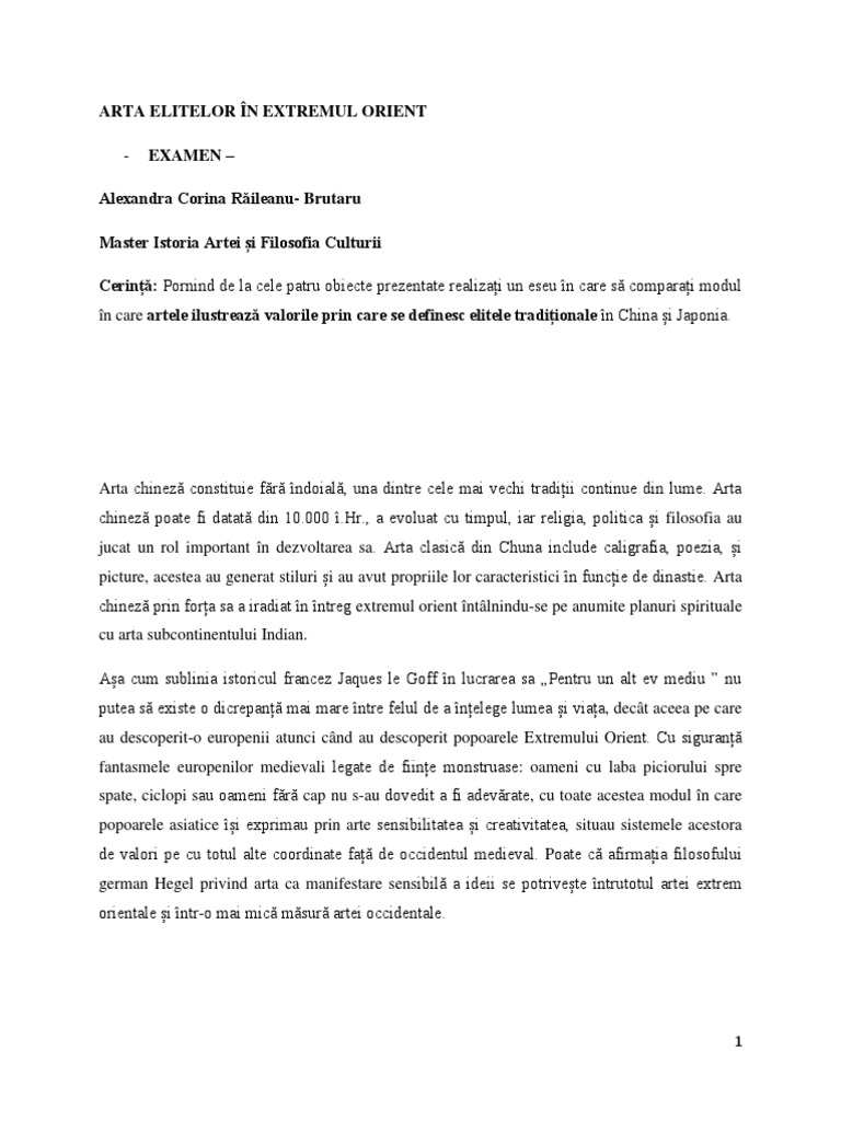 Arta Elitelor În Extremul Orient - Eseu Alexandra Raileanu IAFC | PDF