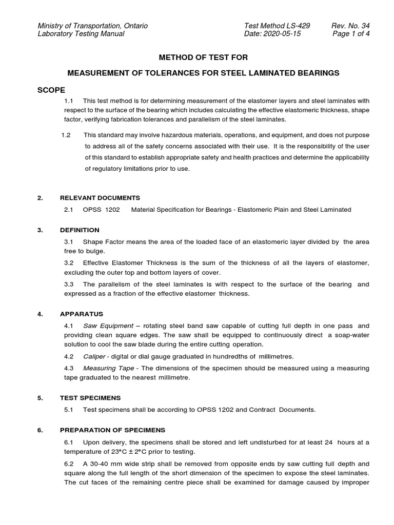 Method of Test For Measurement of Tolerances For Steel Laminated ...