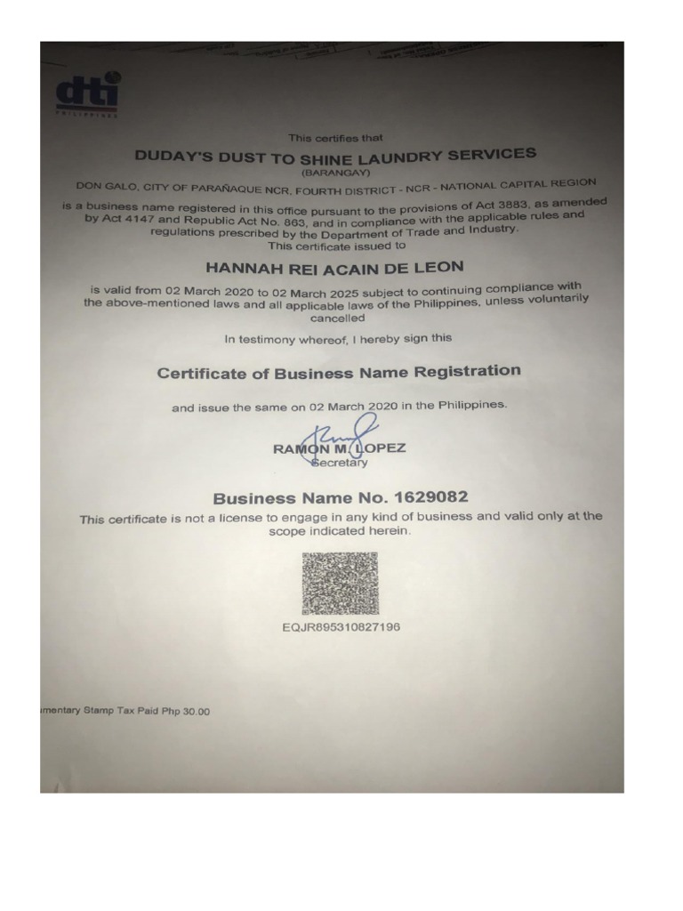 Dti Registration (If Single Proprietorship) | PDF